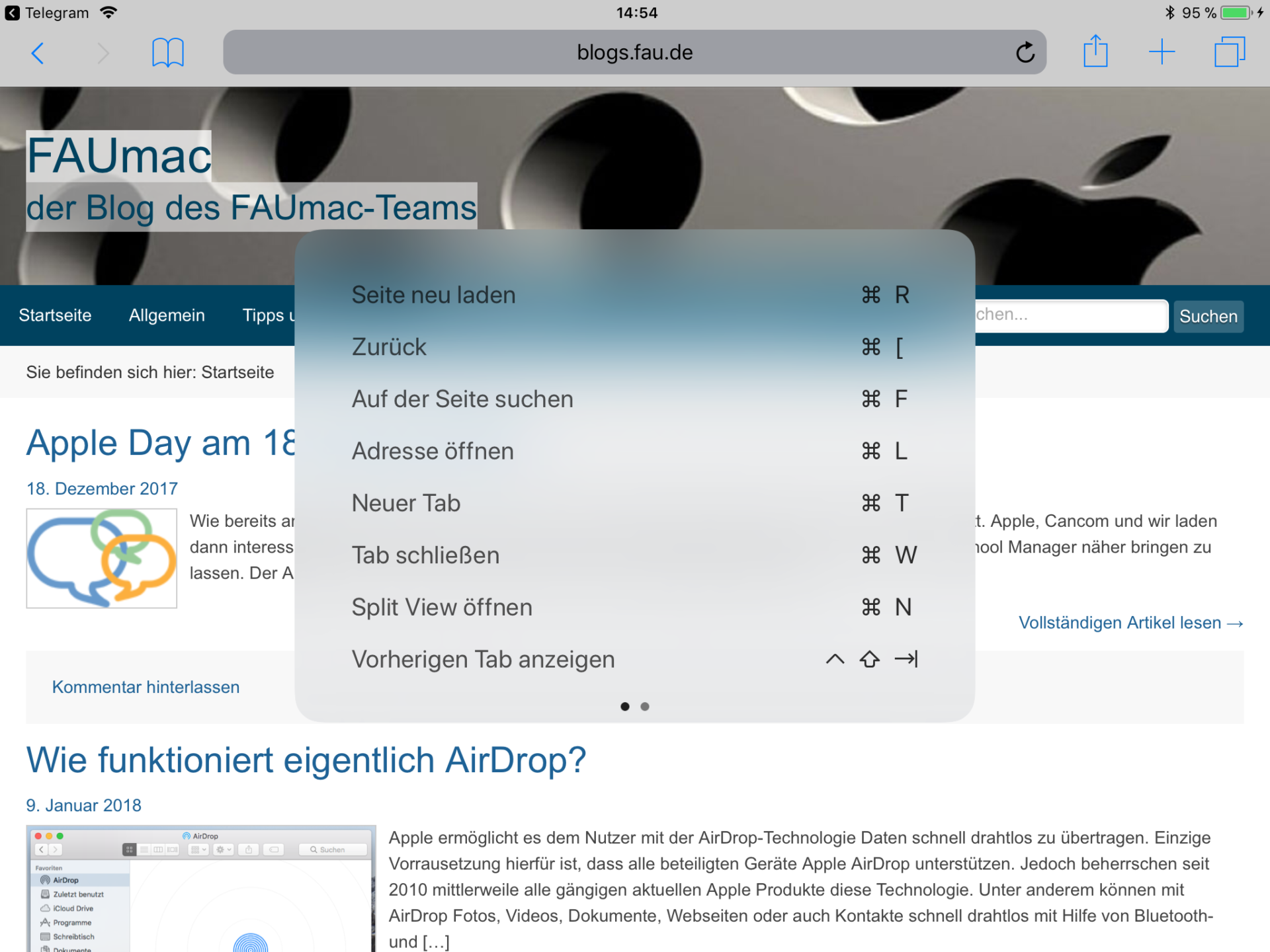 Cheat Sheet bei Verwendung einer externer Tastatur am iPad einblenden ...